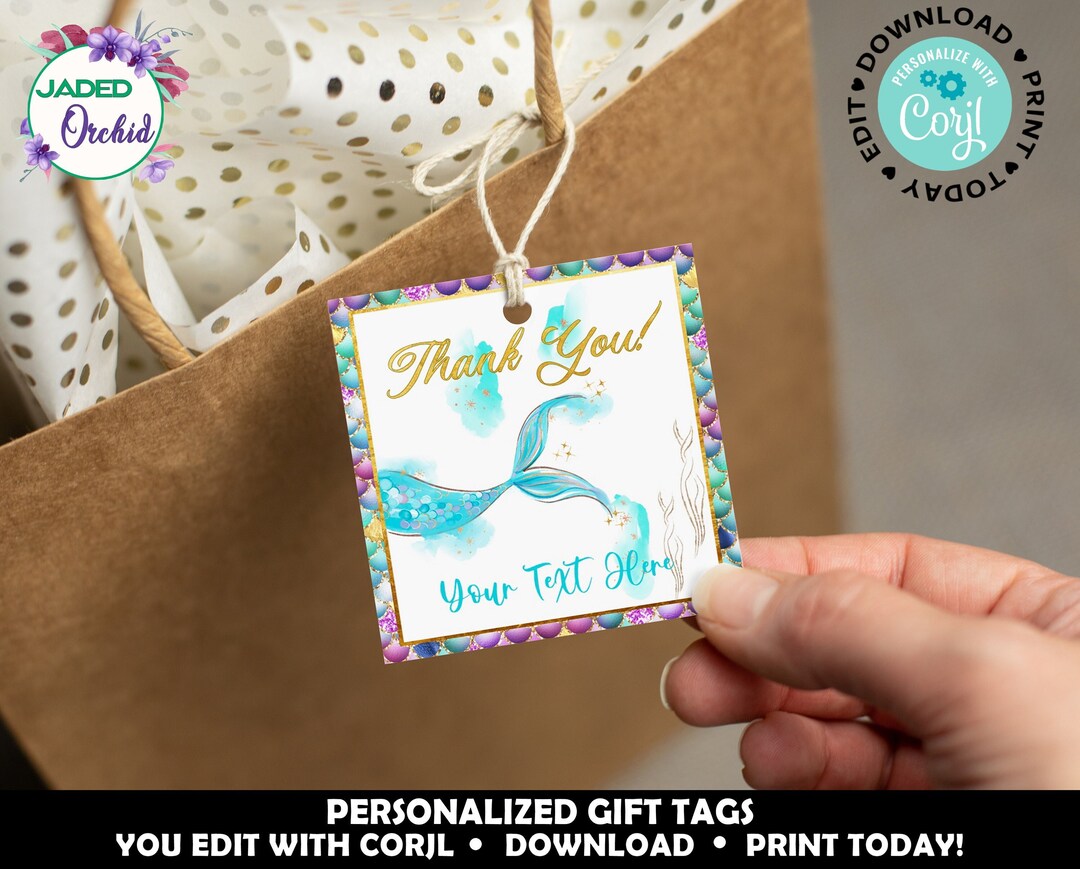 Teal Mermaid Thank You Tags, Printable Mermaid Gift Tags, Mermaid Party ...