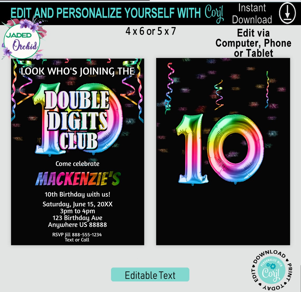 Double Digits Birthday Invitation 10th Birthday Invitation - Etsy