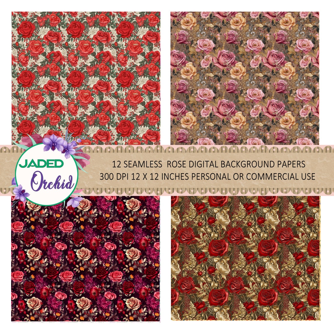 Roses Seamless Background Paper, Rose Seamless Pattern Paper, Rose ...