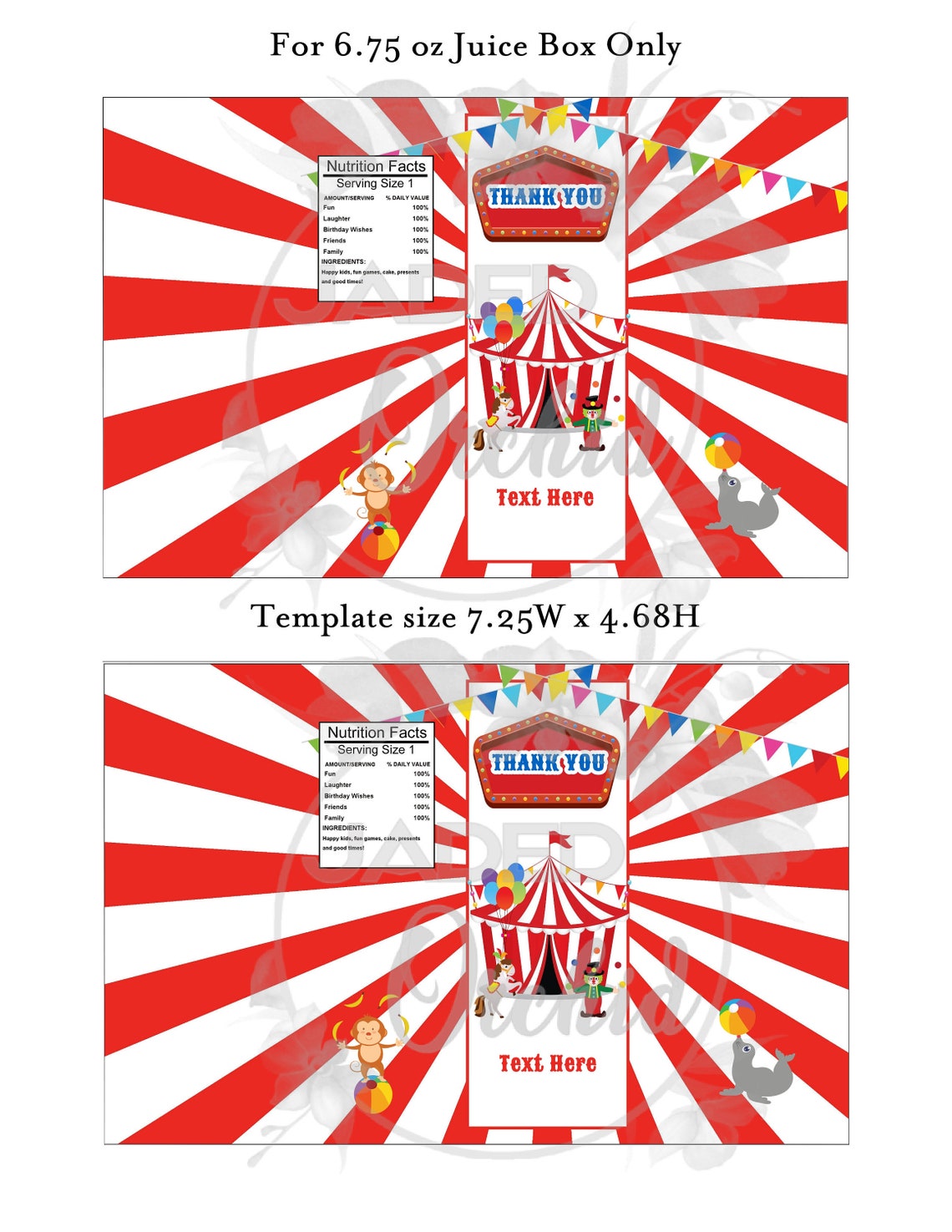 Circus Juice Wrapper Printable Circus Birthday Juice Box - Etsy