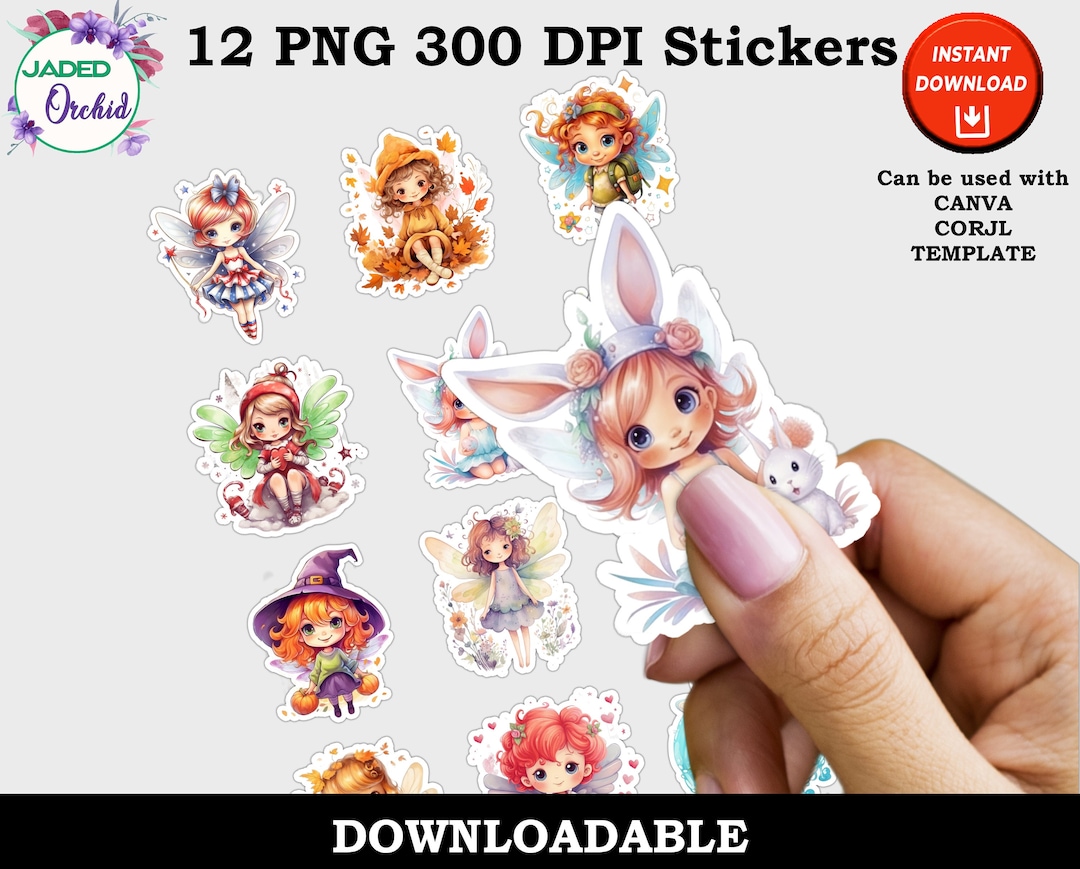 Fairy Stickers, Print and Cut Digital PNG Sticker Sheet, 12 Designs ...