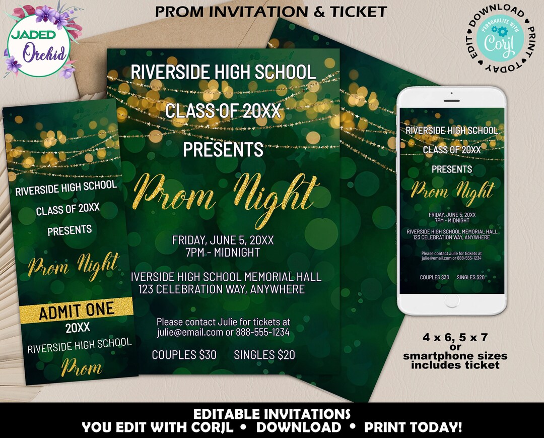 Printable Green Enchanted Prom Template, A Night Under the Stars Prom ...