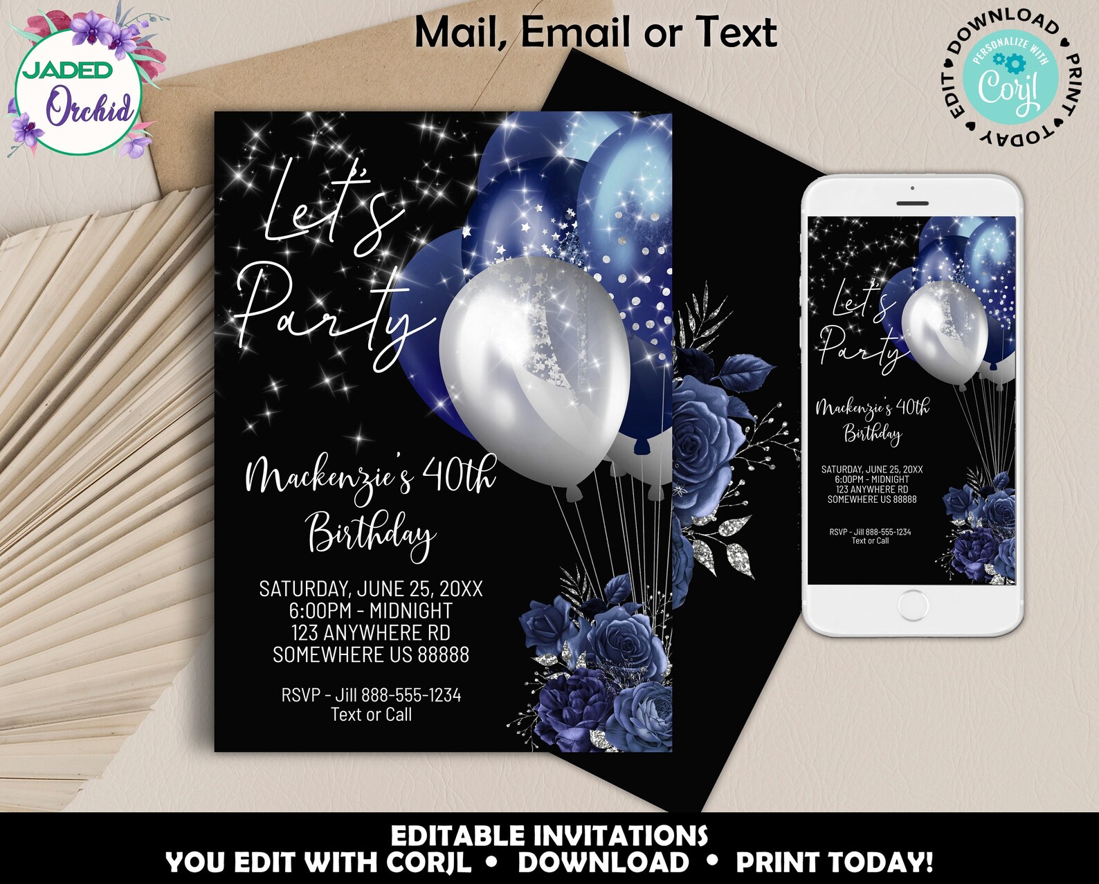 Let's Party Blue and Silver Party Invitation Blue and - Etsy