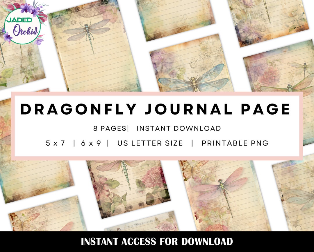 Dragonfly Journal Page, Dragonfly Junk Journal Page, Stationary Journal ...