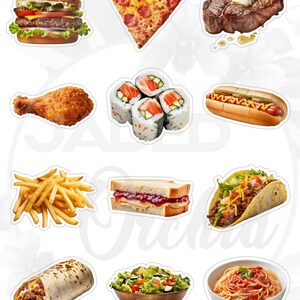 Printable Food Stickers, 12 Different PNG Print and Cut Designs ...