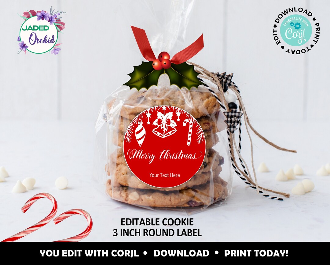 Printable Christmas Cookie Tag, Christmas Cookie Sticker, Christmas ...