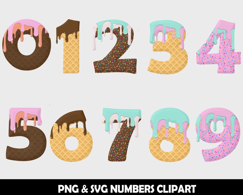 Ice Cream Clipart Numbers Ice Cream Birthday Clipart Ice - Etsy