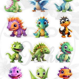Printable Cute Dinosaur Stickers, Dinosaur Print and Cut Digital PNG ...