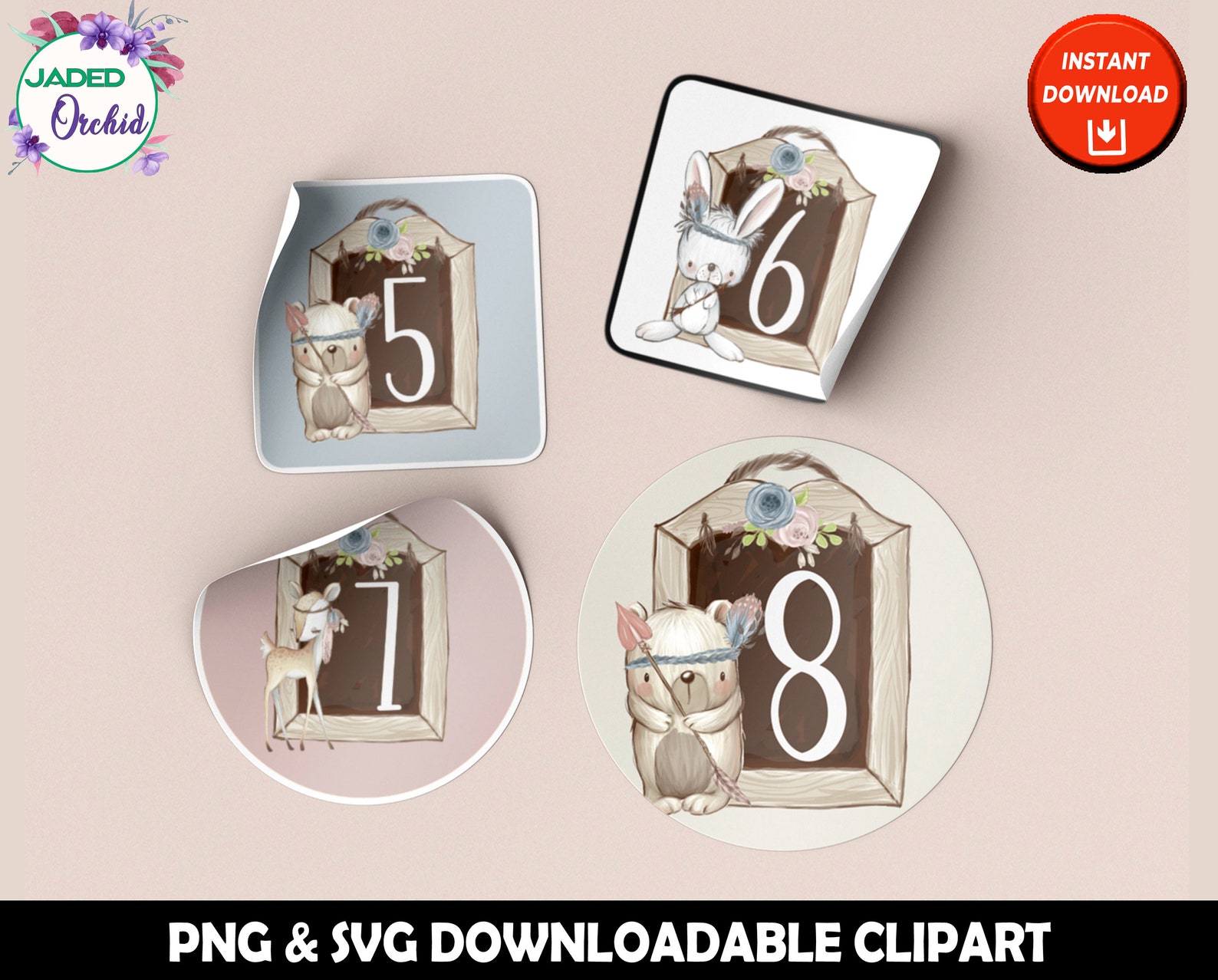 Boho Animal Numbers Clipart Printable Boho Animal SVG - Etsy