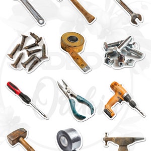 Tools Stickers, Print and Cut Digital PNG Stickers, 12 Different ...