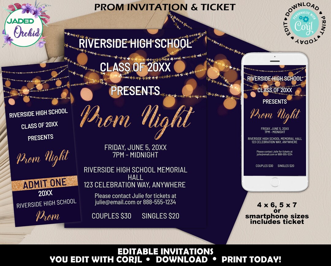 Starry Night Navy Blue Prom Invite, A Night Under the Stars Prom ...