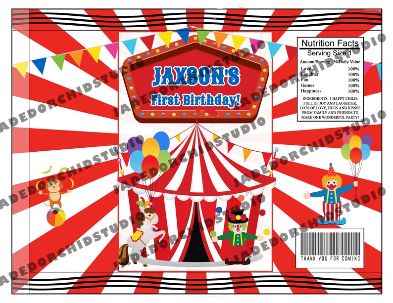 Editable Circus Birthday Chip Bag Label Carnival Label - Etsy