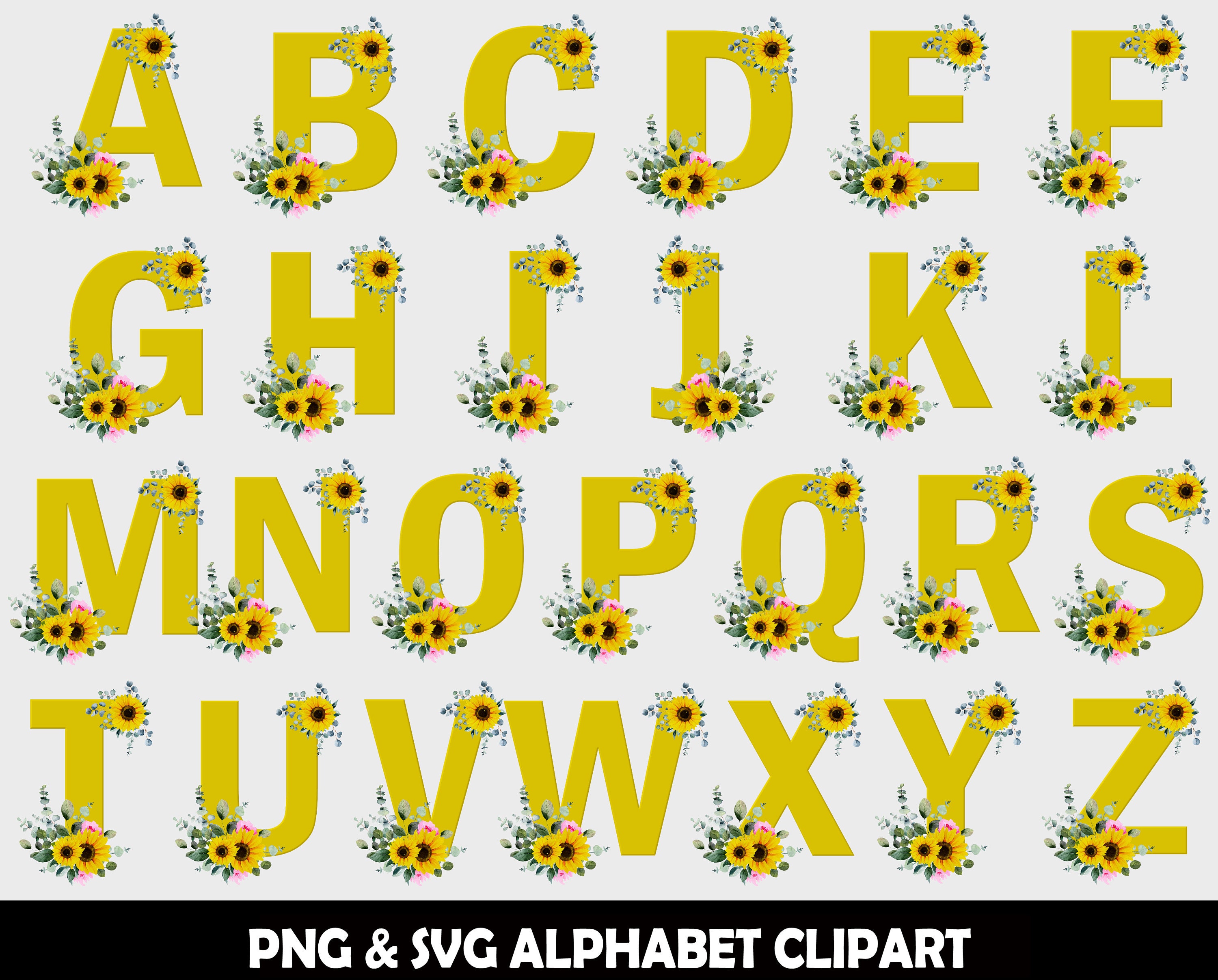 Sunflower Letters Clipart Sunflower SVG and PNG Clipart - Etsy