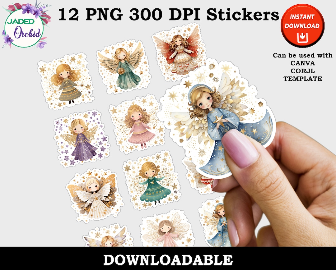 Printable Christmas Angel Stickers, Snow Angel Stickers, Digital PNG ...