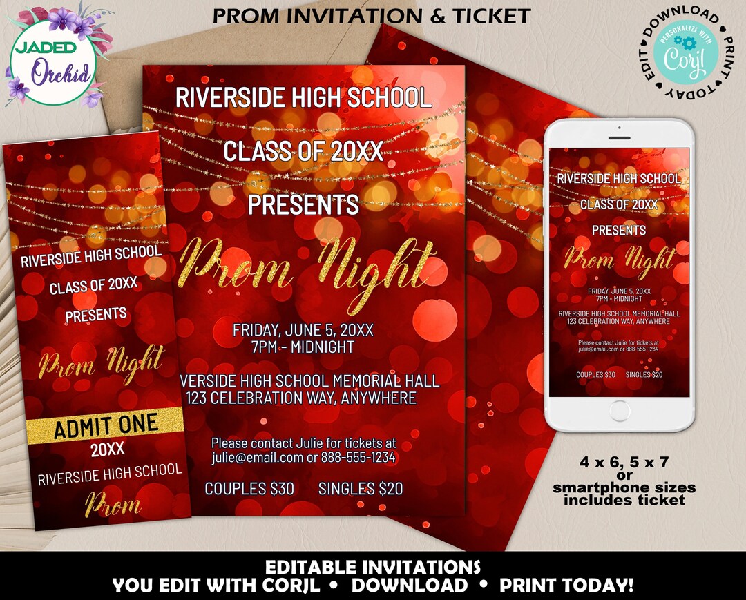 Red Prom Invite Template, A Night Under the Stars Prom Invitation ...