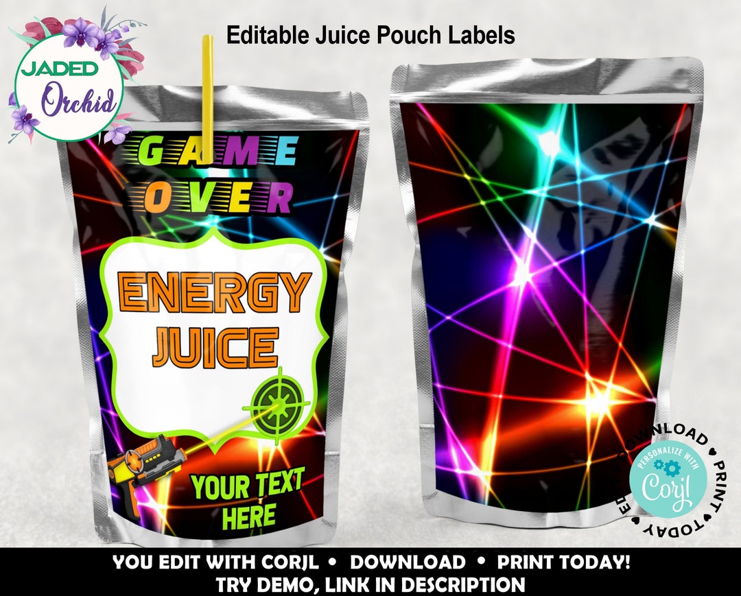 Laser Tag Party Favors, Laser Tag Juice Labels, Laser Tag Juice Pouch ...