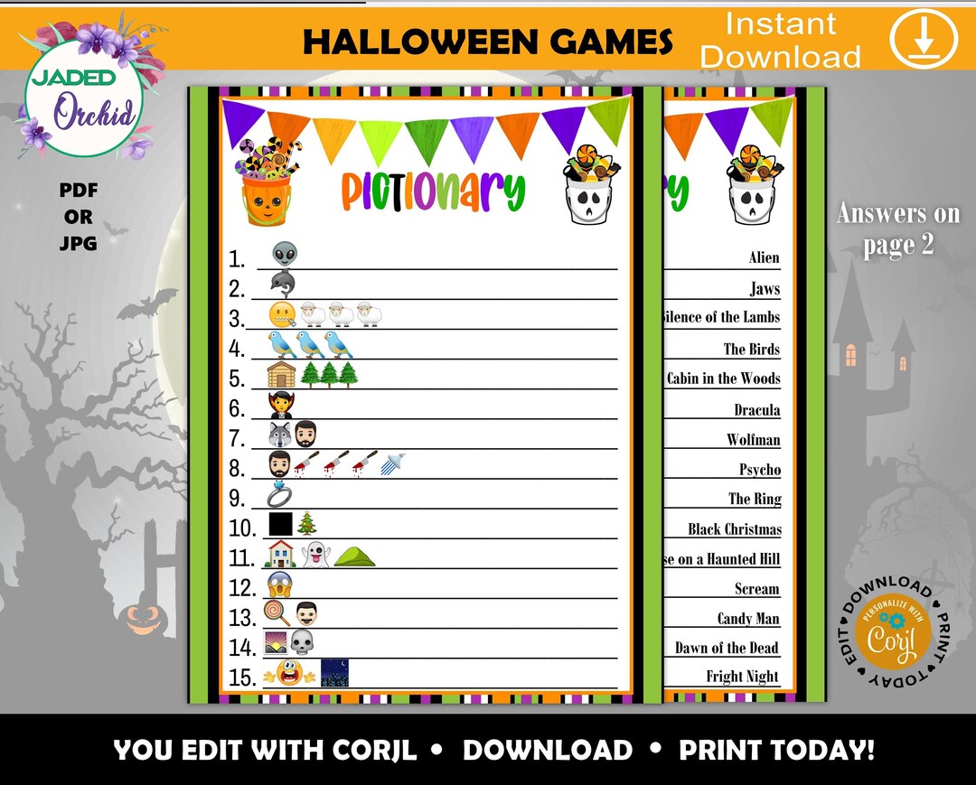 Halloween Emoji Pictionary Halloween Game, Printable Halloween ...