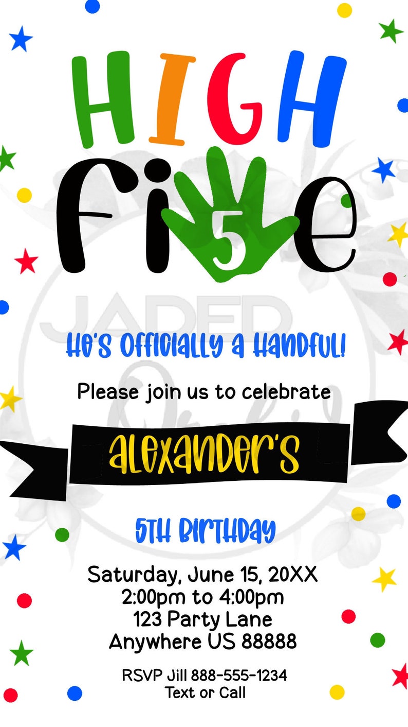 Printable High Five Birthday Invitation Boys 5th Birthday - Etsy