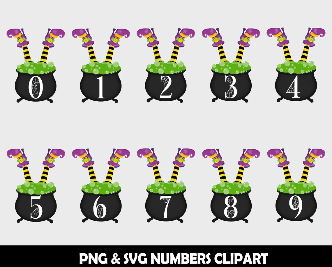 Halloween Witch Numbers Clipart Halloween Cauldron Numbers - Etsy