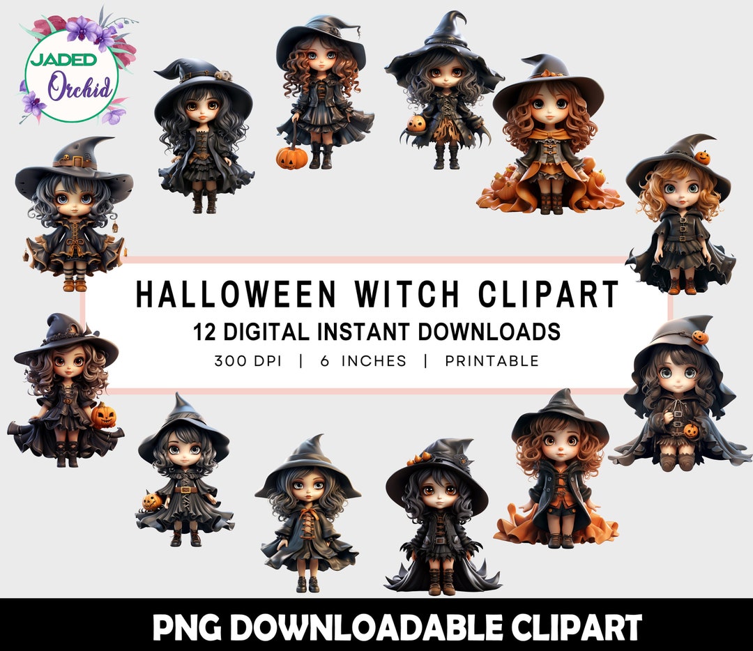 Printable Halloween Witches Clipart, Digital Halloween Clipart, 12 PNG ...