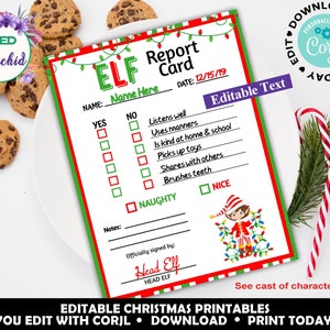 Christmas Elf Report Card, Personalized Boy Elf Report Card, Editable ...