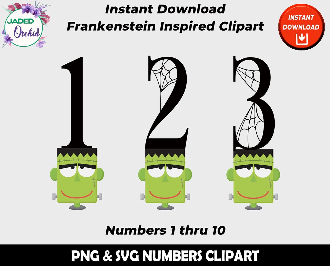 Frankenstein Clipart Numbers, Halloween Clipart, Frankenstein Halloween ...