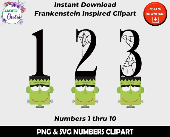 Frankenstein Clipart Numbers Halloween Clipart Frankenstein - Etsy