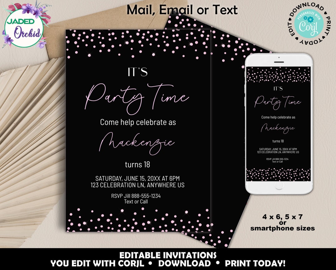 Confetti Party Invitation, It's Party Time Invitation, Pink Confetti ...