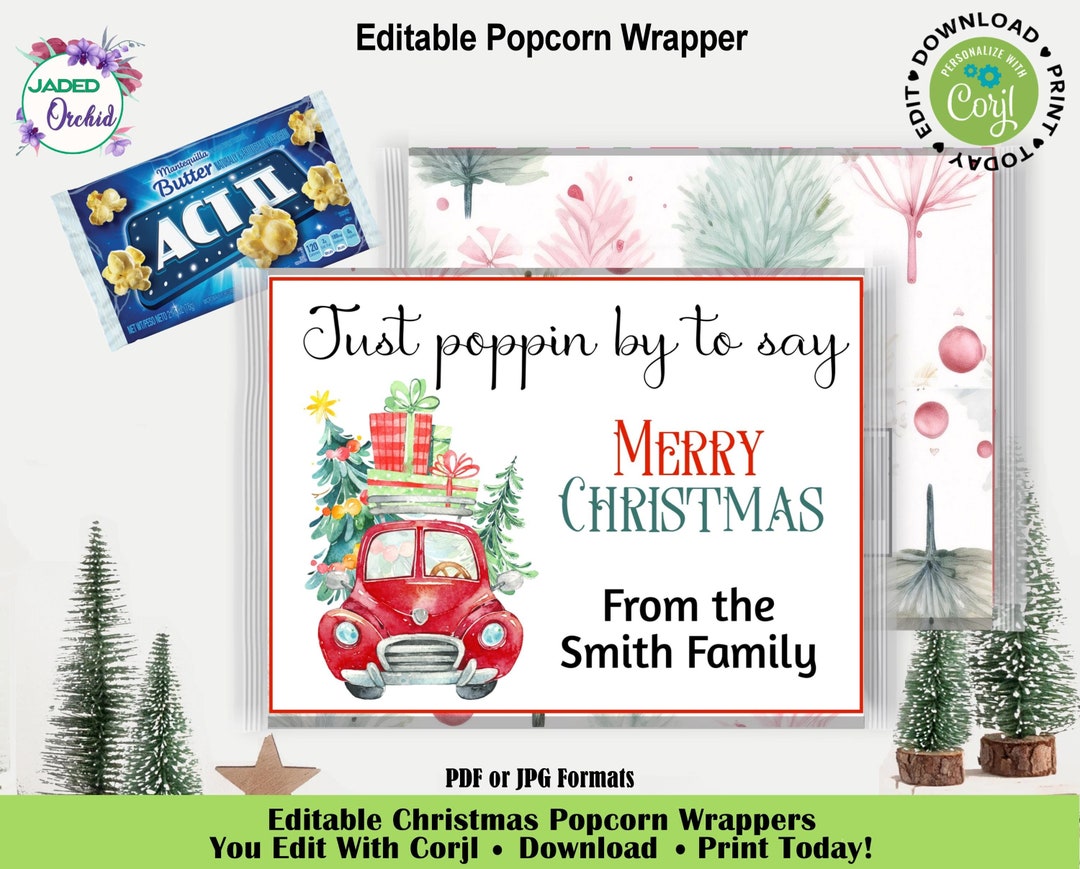 Printable Christmas Truck Popcorn Wrapper, Holiday Truck Popcorn ...