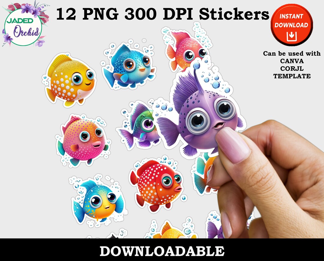 Printable Cute Fish Stickers, Ocean Fish Stickers, Print and Cut ...