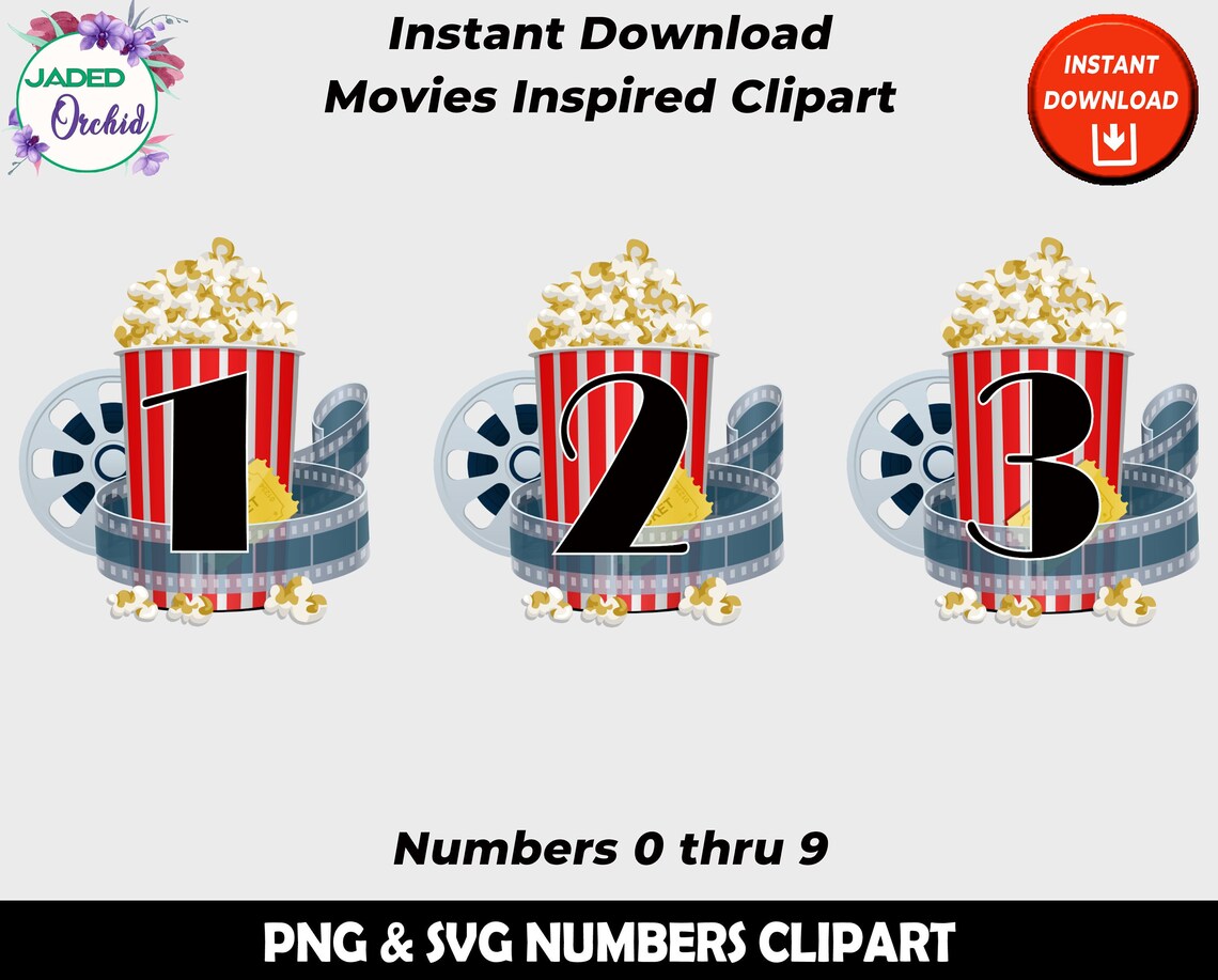 Movie Night Clipart Numbers Movie Night Birthday Party the - Etsy