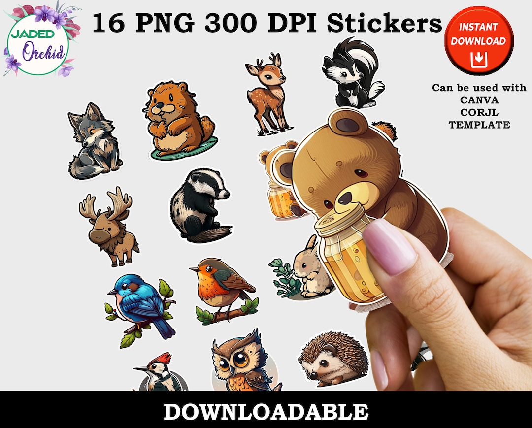 Cute Woodland Animals Print and Cut Digital PNG Sticker Sheets, 16 ...