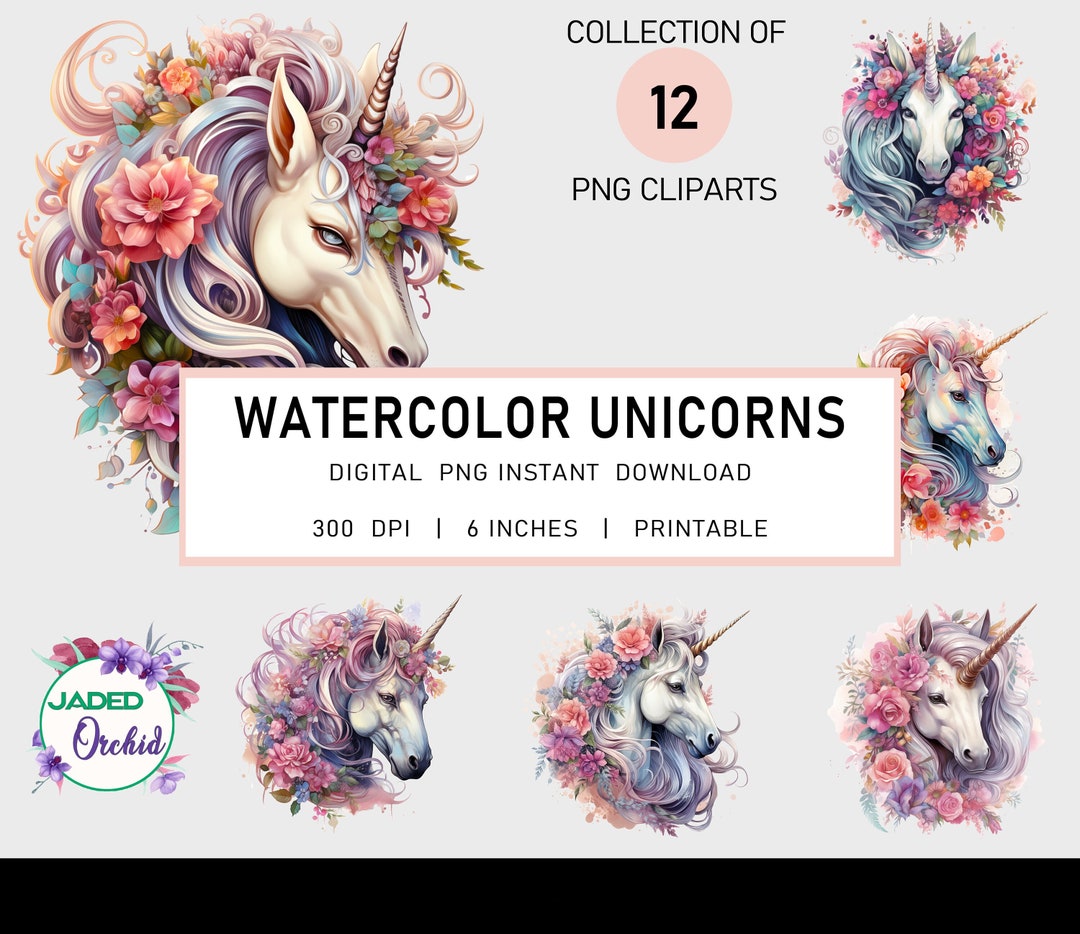 Printable Unicorn Clipart PNG Digital Download, Vivid Colorful ...