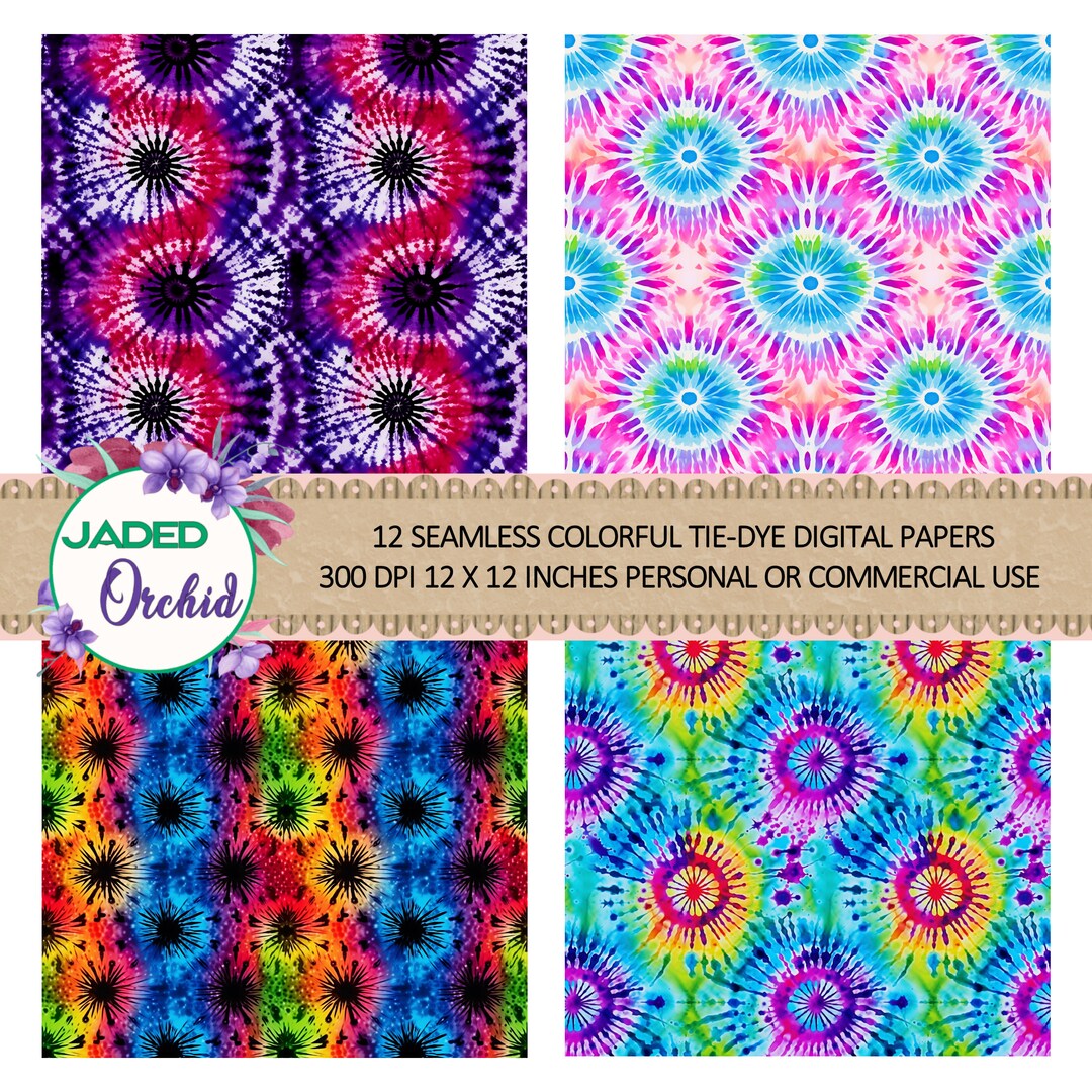 Watercolor Tie Dye Background Paper, Boho Hippie Digital Seamless Paper ...