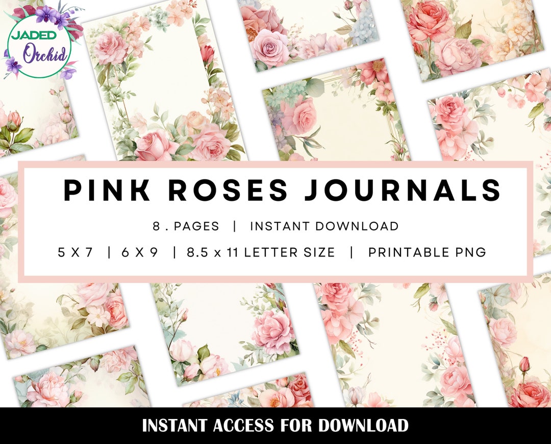 Rose Journal Pages, Pink Floral Junk Journal Pages, Stationary Journal ...