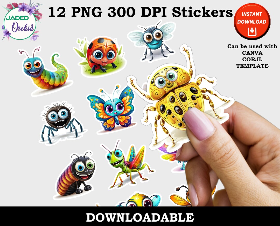 Cute Insect Sticker, Silly and Fun Bug Print and Cut Digital PNG ...