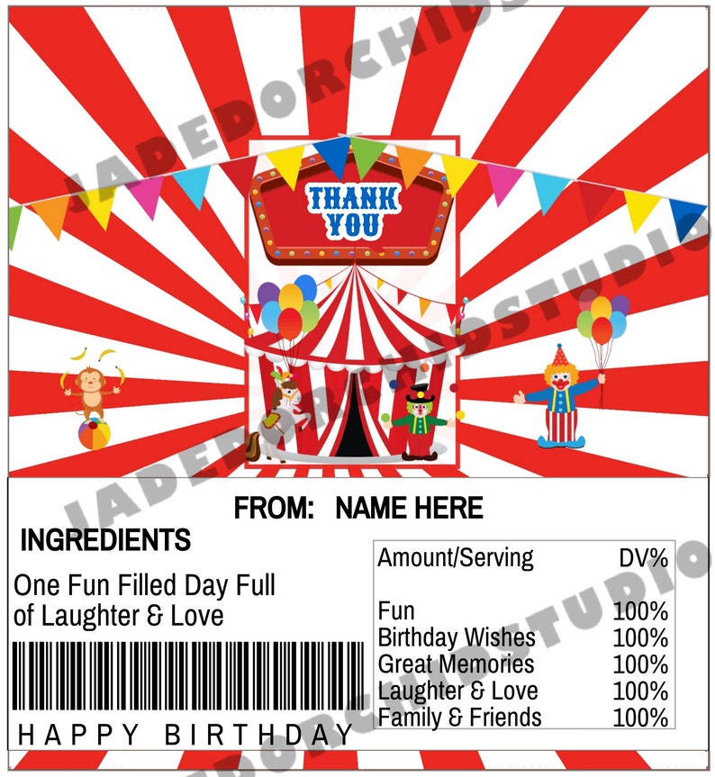 Printable Circus Candy Bar Wrapper Carnival Candy Bar - Etsy