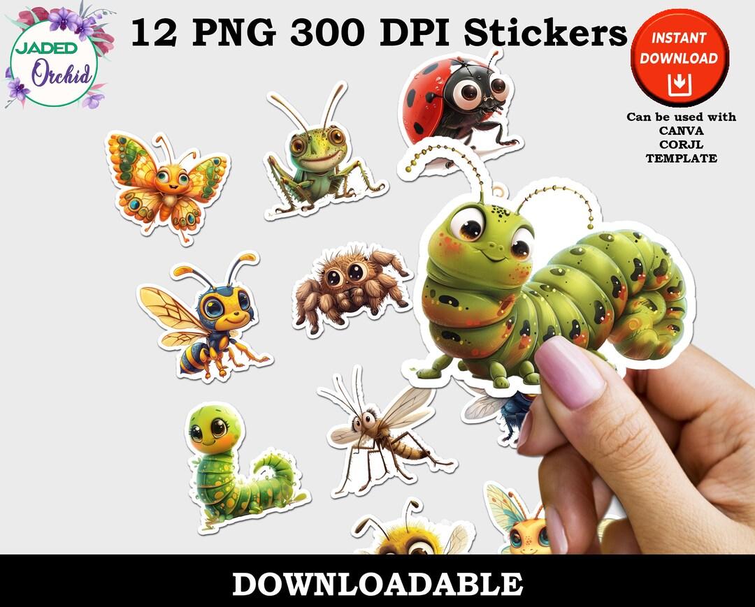 Cute Bug Stickers, Silly and Fun Insect Print and Cut Digital PNG ...