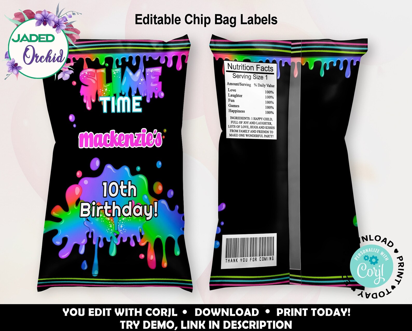Editable Slime Birthday Chip Bag Label Slime Label - Etsy