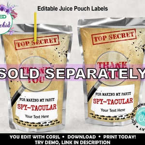 Printable Secret Agent Party Favor, Secret Agent Water Bottle Labels ...