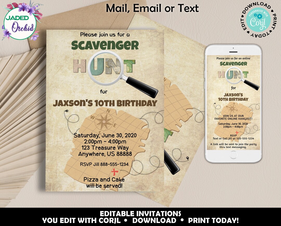 Scavenger Hunt Birthday Invitation Geocaching Birthday Party ...