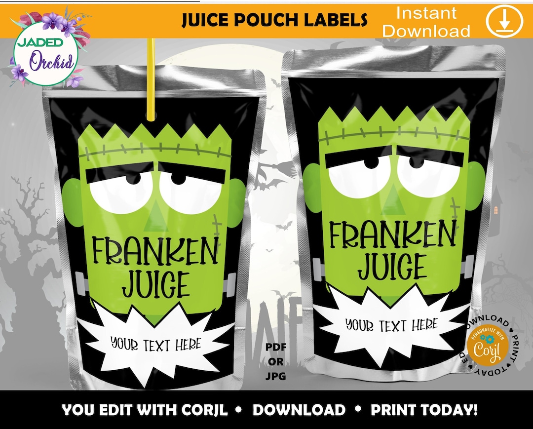 Frankenstein Halloween Juice Pouch Label, Frankenstein Juice Pouch ...