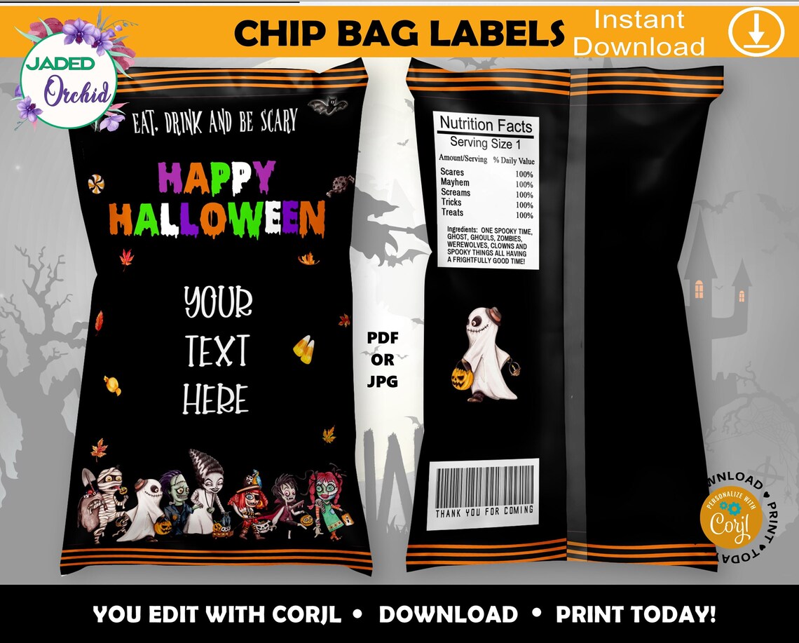 Halloween Chip Bag Labels Printable Halloween Costume Party - Etsy