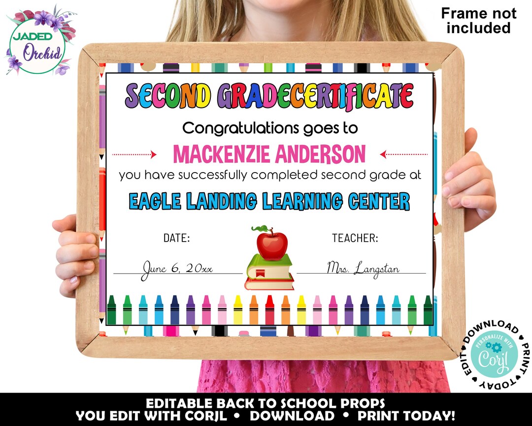 Printable Girls Second Grade Certificate Sign, Second Grade Graduation ...