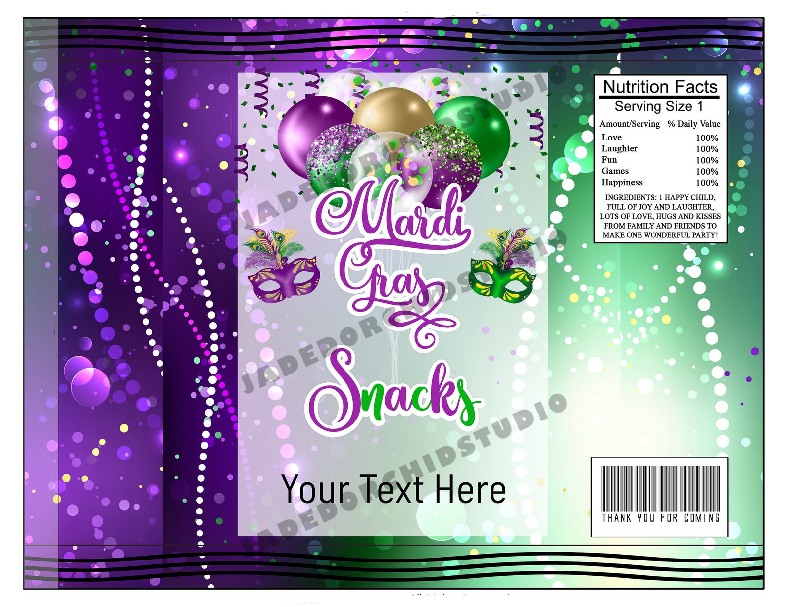 Mardi Gras Chip Bag Label Printable Mardi Gras Chip Label | Etsy