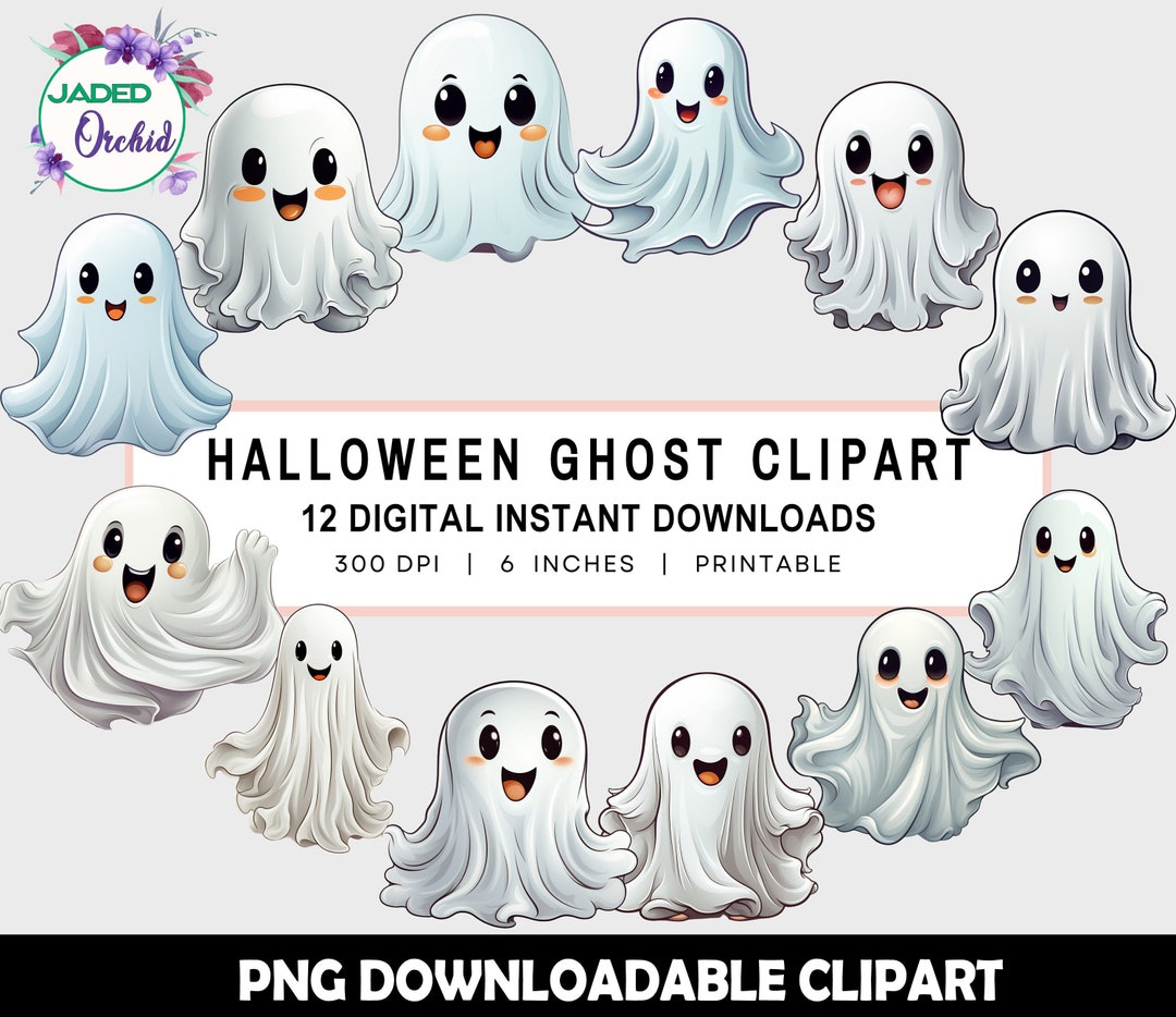 Cute Halloween Ghost Clipart, Digital Halloween Clipart, 12 PNG Clipart ...