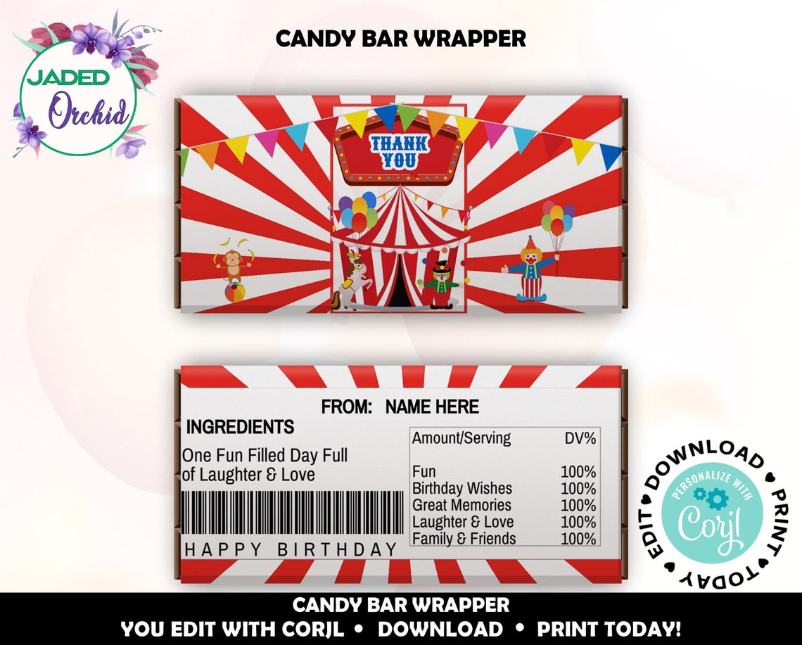 Printable Circus Candy Bar Wrapper Carnival Candy Bar - Etsy