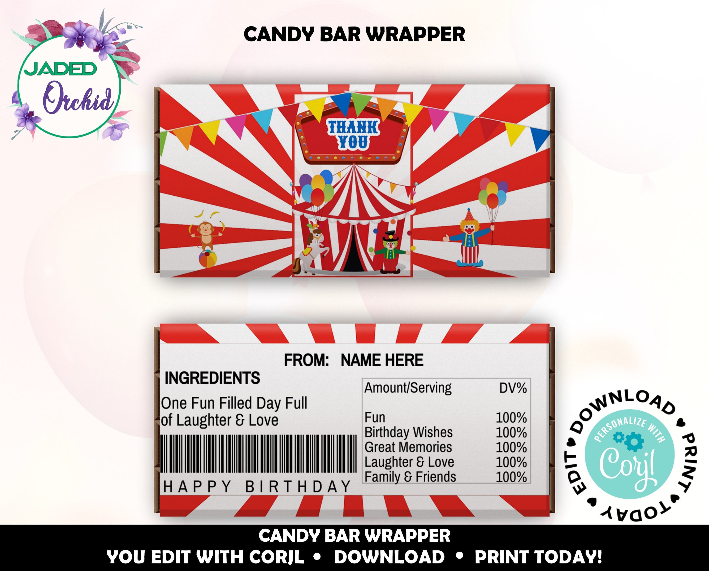 Printable Circus Candy Bar Wrapper Carnival Candy Bar - Etsy