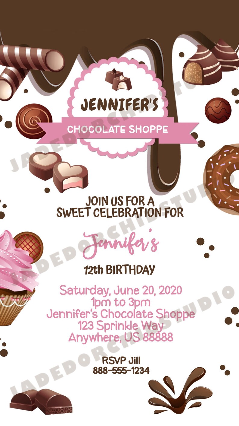 Chocolate Birthday Party Invitation Chocolate Desserts - Etsy