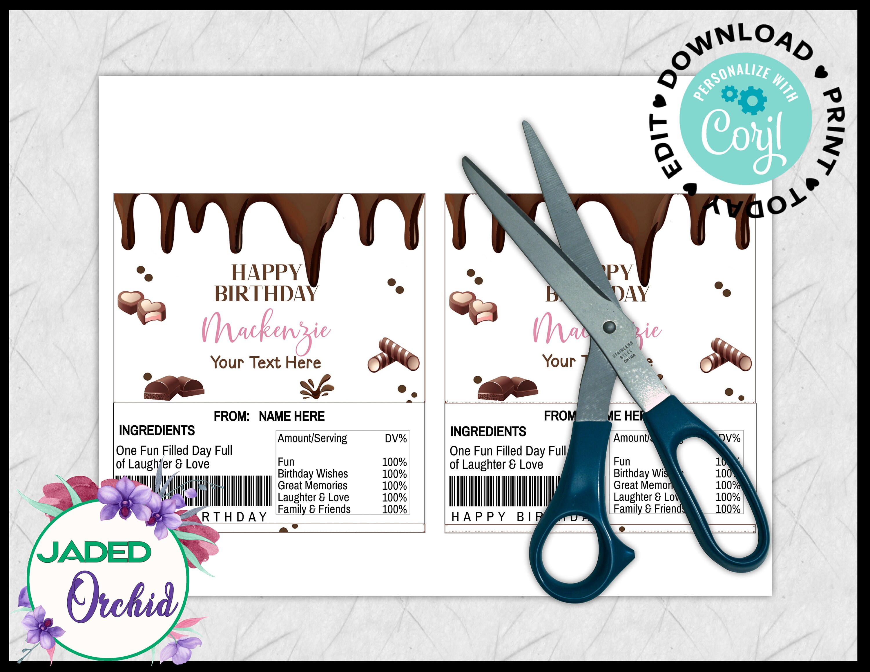 Printable Chocolate Birthday Party Candy Bar Labels Chocolate | Etsy